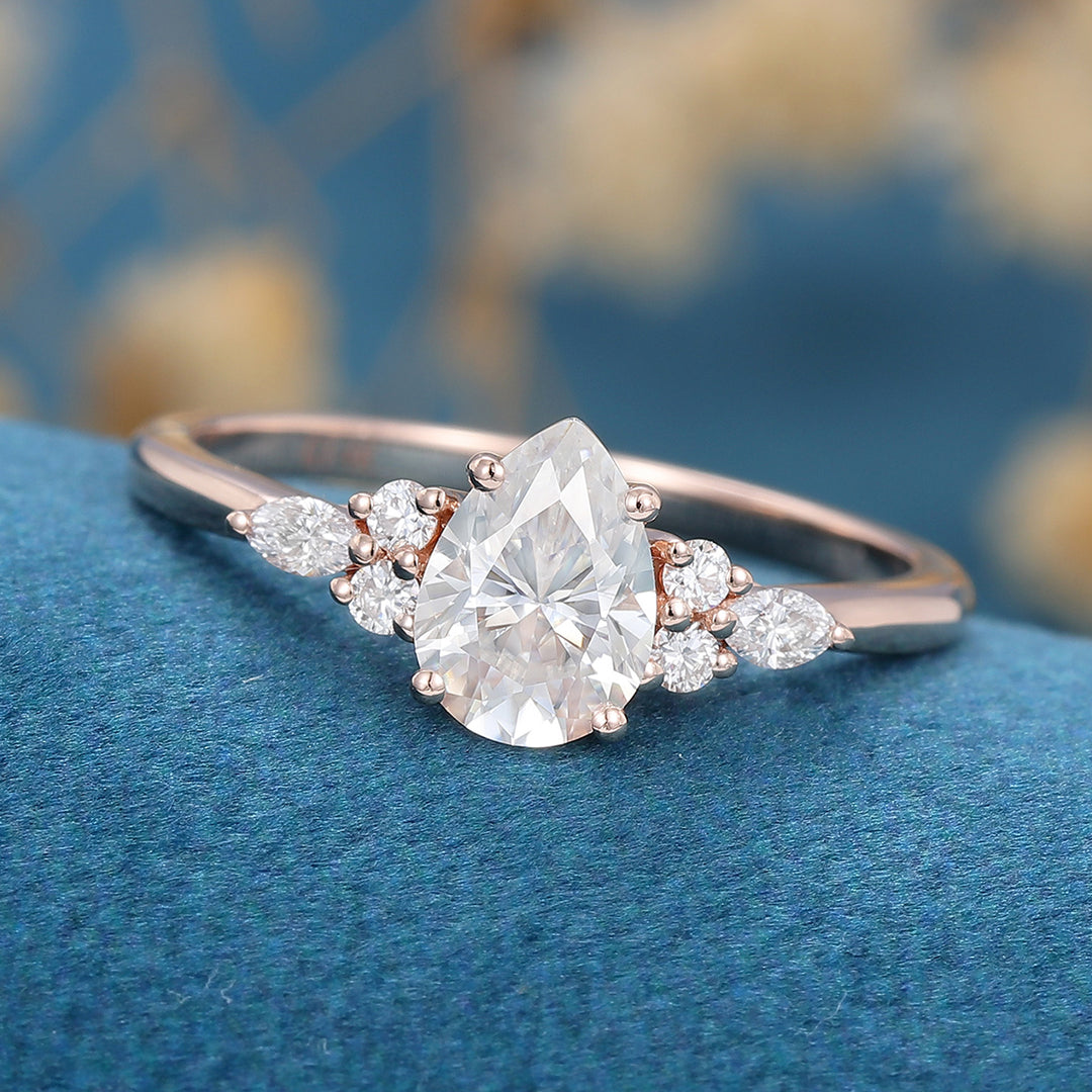1.25 Carat Vintage Pear cut Moissanite Cluster Engagement ring – FYMJewelryDesign
